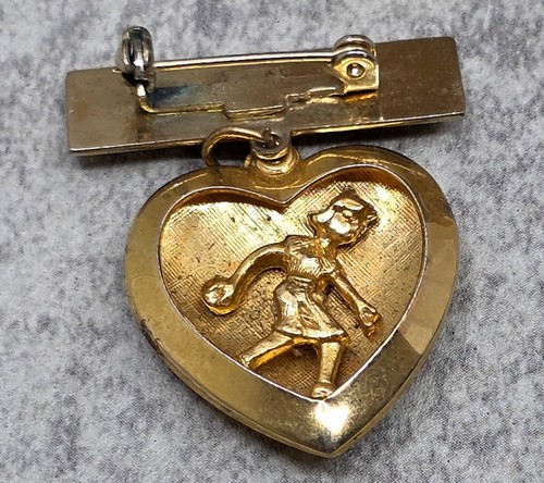 Vintage Gold Tone Heart Shaped Women's Bowling Dangle Pin Brooch 237 ...