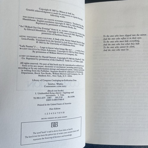 1987 Vintage UFO & Science Fiction Book "Communion by Whitley Strieber ...