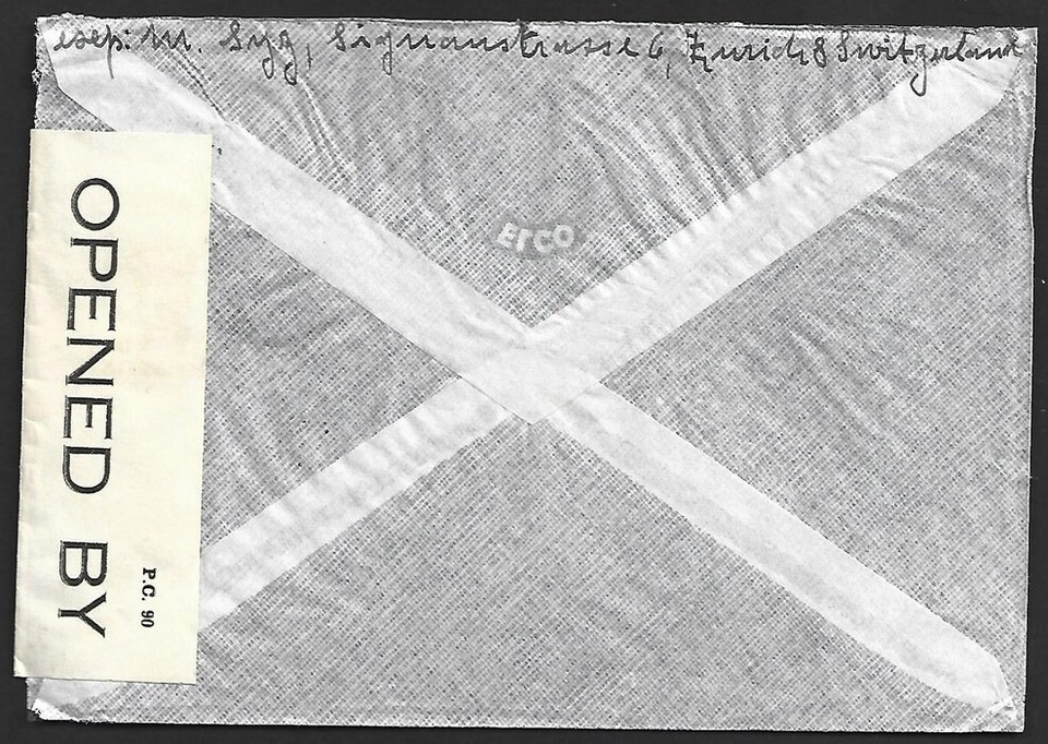Switzerland WW2 1942 cover to USA with BERMUDA transit censor tape IC ...