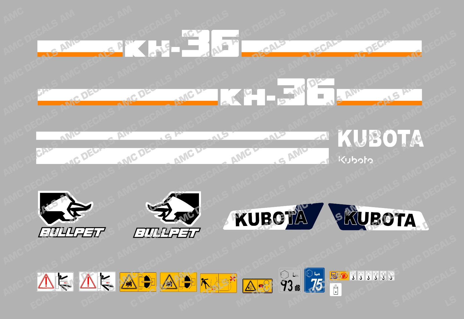 KUBOTA KH36 MINI DIGGER COMPLETE DECAL SET WITH SAFETY WARNING SIGNS | eBay