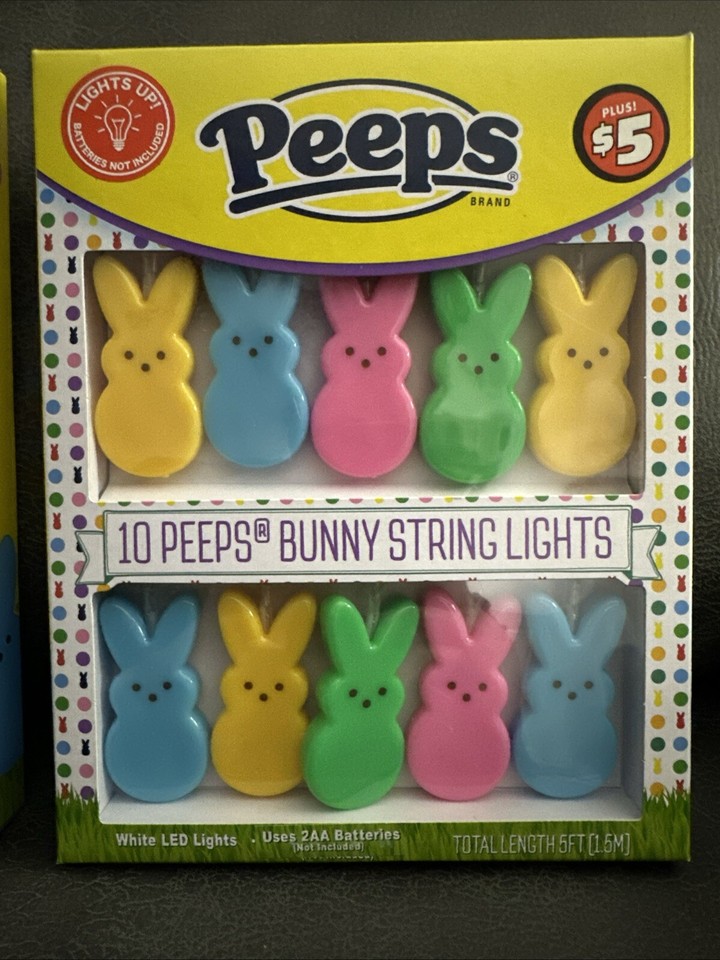 2 NEW NIB Peeps Bunny String Lights 10 count White LED Lights Length 5 ...