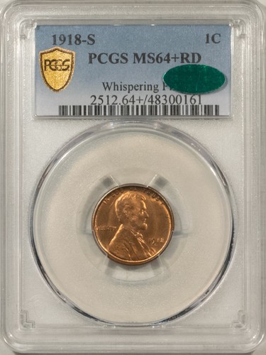 1918-S LINCOLN CENT - PCGS MS-64+ RD, ORIGINAL GEM! RED BLAZER! CAC ...