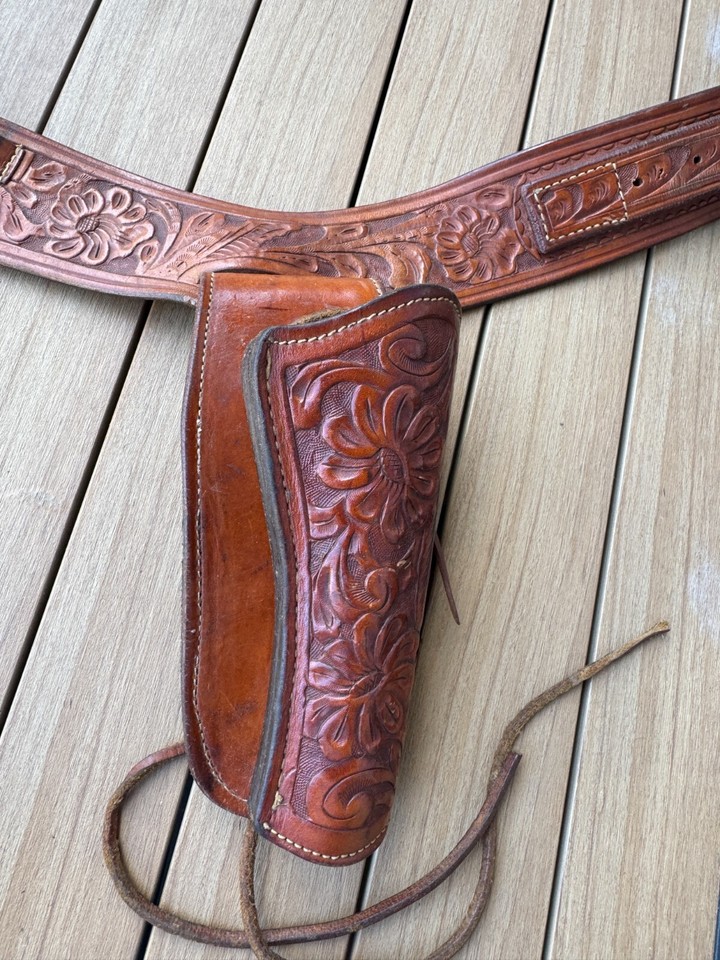 Vintage Viking Hand Made Cowboy Belt Holster Leather Tooled Revolver ...