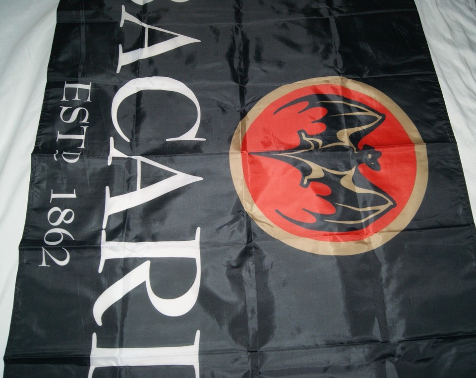 bacardi rum flag 3'x5' black w/ bat logo & metal grommets man cave dorm ...