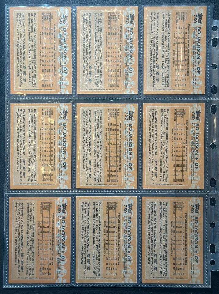(Nine) - 1988 Topps Vintage BO JACKSON #750 Cards - Ungraded Variety ...