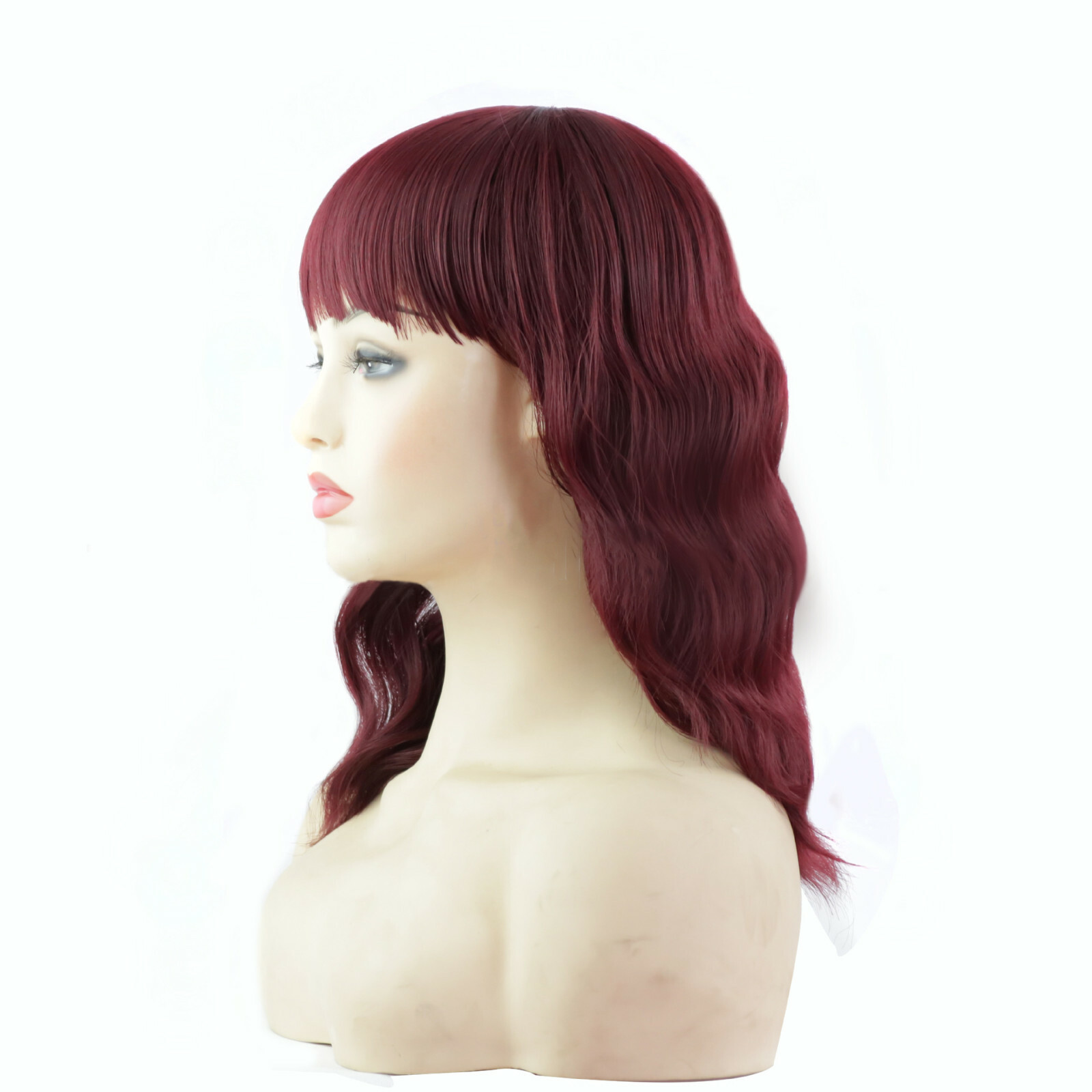 Bob Short Red Wigs Natural Full Wavy Synthetic Wig With Bangs Cosplay ...