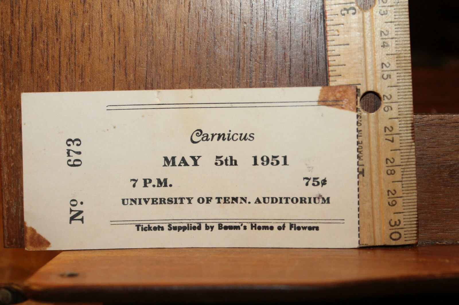 Vintage 1951 Carnicus Ticket University of Tennessee Auditorium Baum's ...