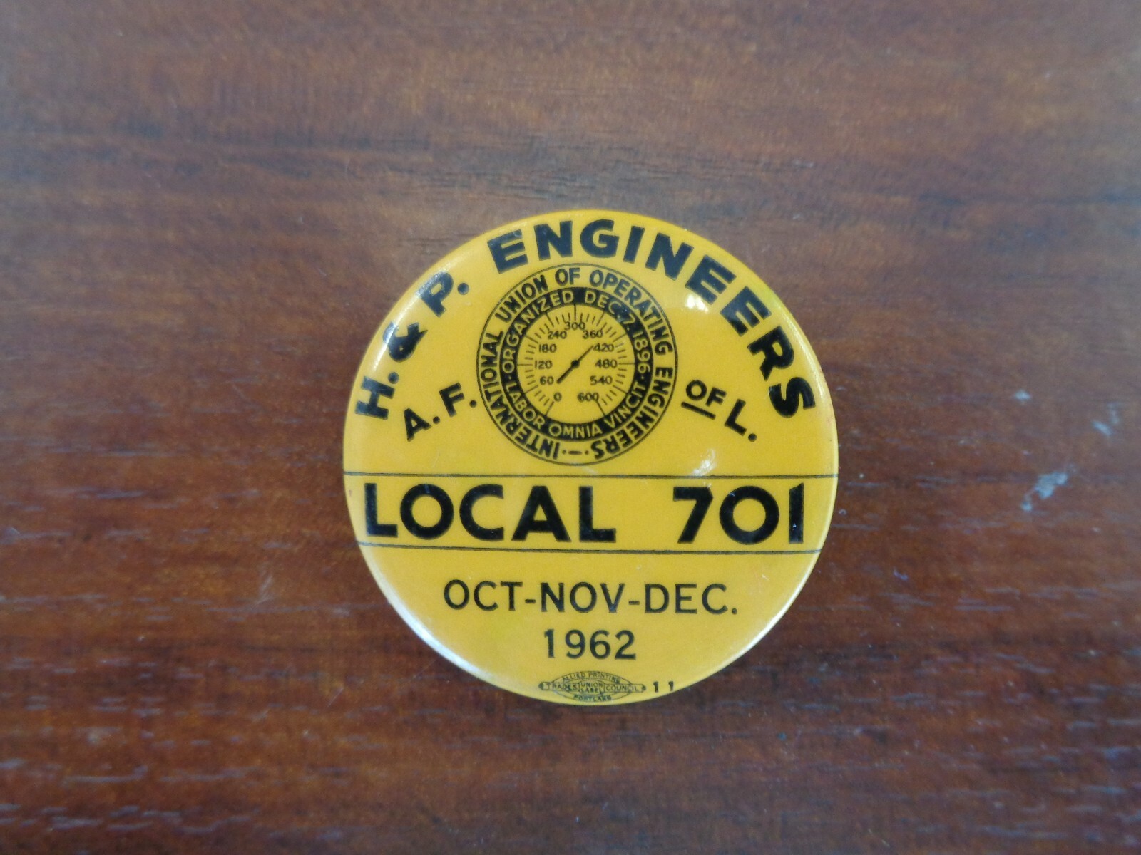 1953 H & P INTERNATIONAL UNION OF OPERATING ENGINEERS PIN BACK LOCAL ...