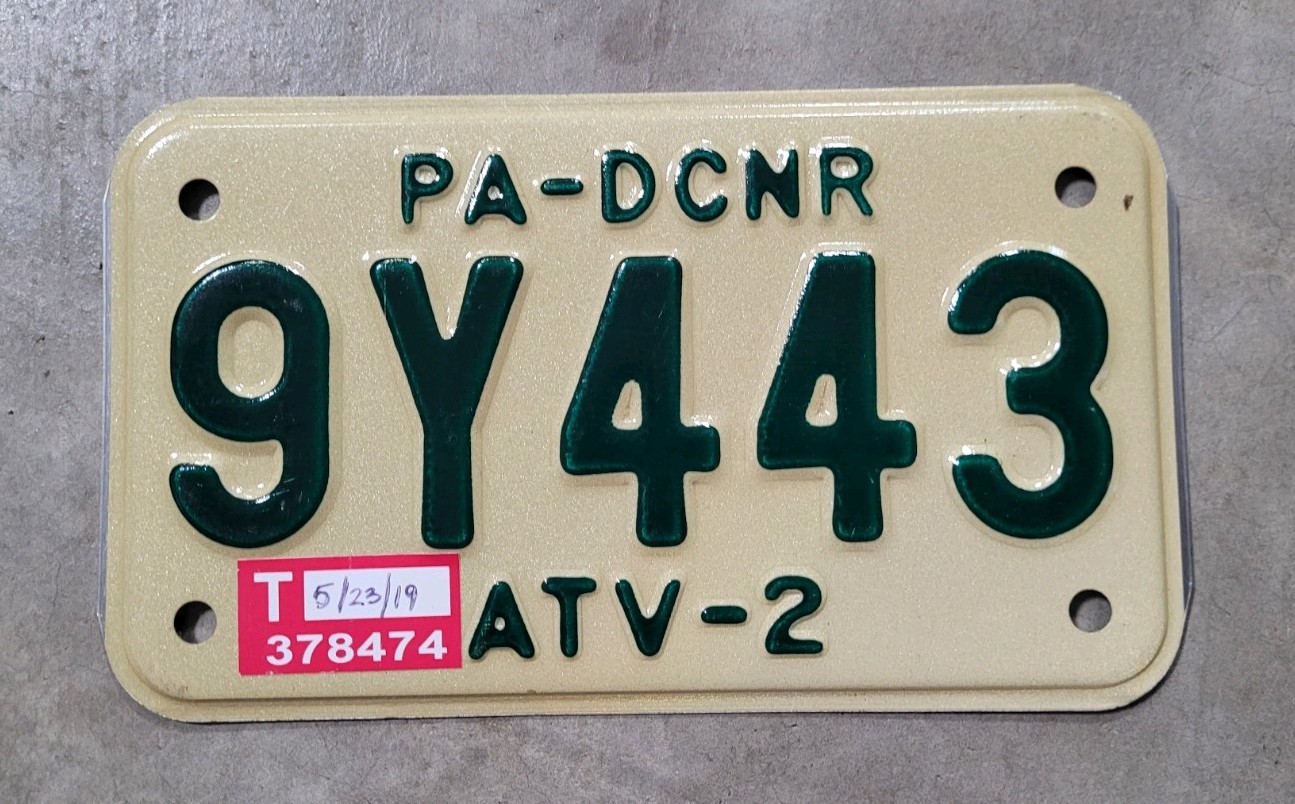 Pennsylvania ATV UTV PA DCNR license Plate Penna Tag PA QUAD 4 WHEELER ...