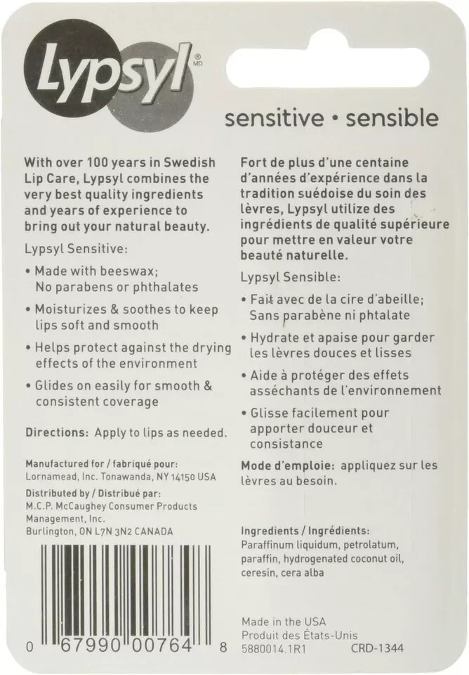 8 PACKS Lypsyl Sensitive Lip Balm Hypoallergenic 4.2g Each Stick Fresh ...