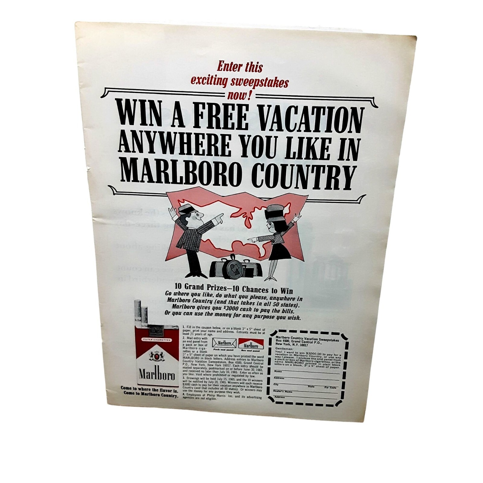 1965 Marlboro Cigarettes Win Free Vacation Vintage Print Ad Original | eBay