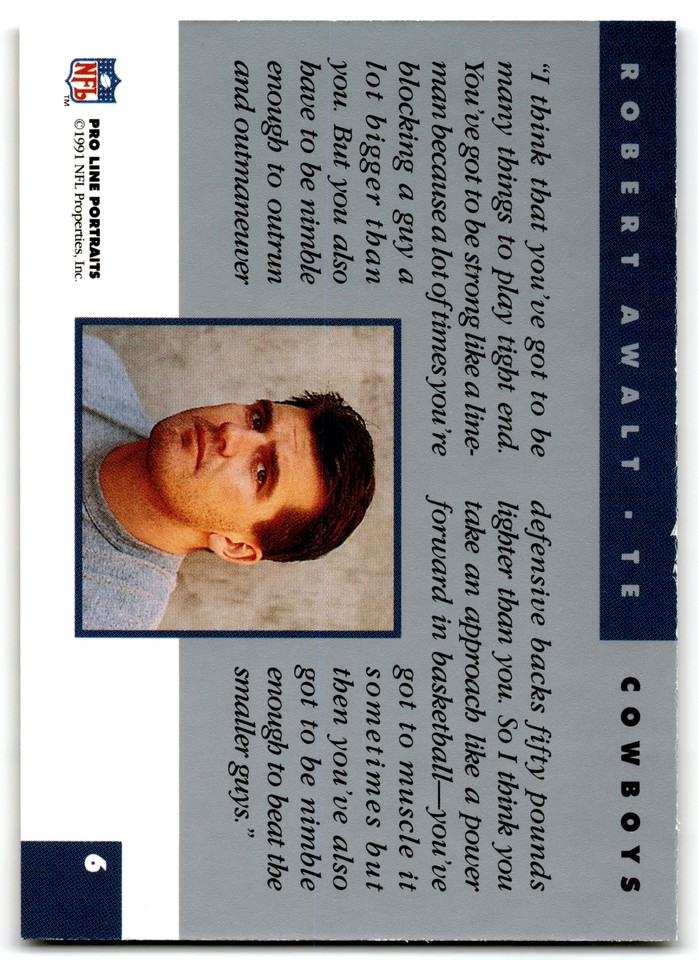 1991 Pro Line Portraits Robert Awalt Dallas Cowboys #6 | eBay