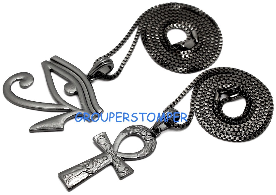 Ankh And Eye Of Ra Necklace Set Egyptian with 24 And 30 Inch Long ...