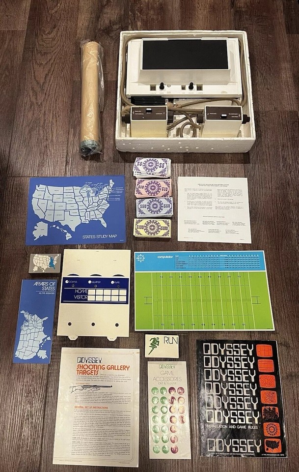 MAGNAVOX ODYSSEY Original Game Console Run 2 Box & Accessories Overlays ...