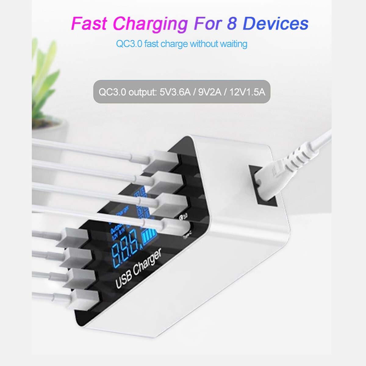 USB Hub Charging Station 8-Port Phone Charger Multi Dock Desktop Power ...