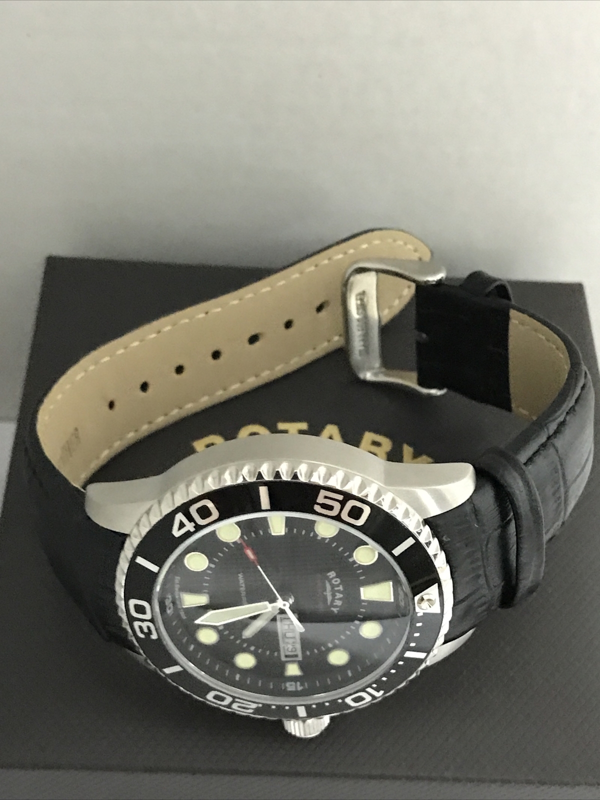 Rotary Mens Chronospeed Military Style Diver Black Leather Strap ...