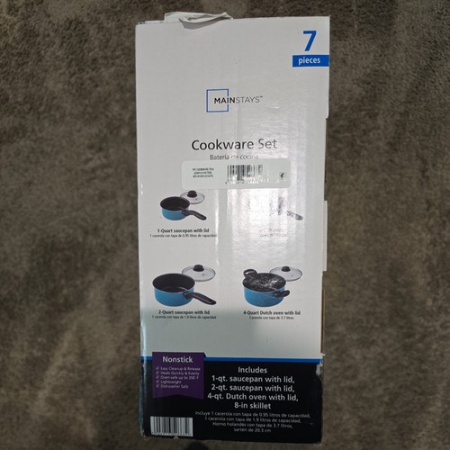 Mainstays 7 Pieces Non-Stick Cookware Set Aluminum Teal | eBay
