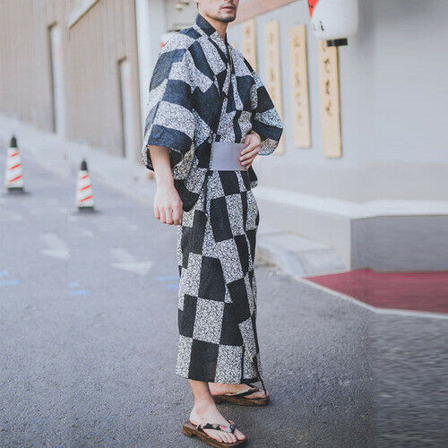 Japanese traditional samurai kimono men's yukata bathrobe robe cotton ...