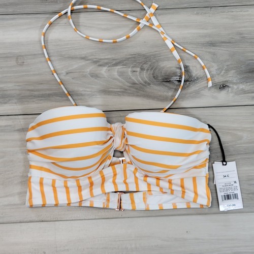 Shade & Shore Bikini Top Women's 34CStriped Plunge Longline Lightly ...