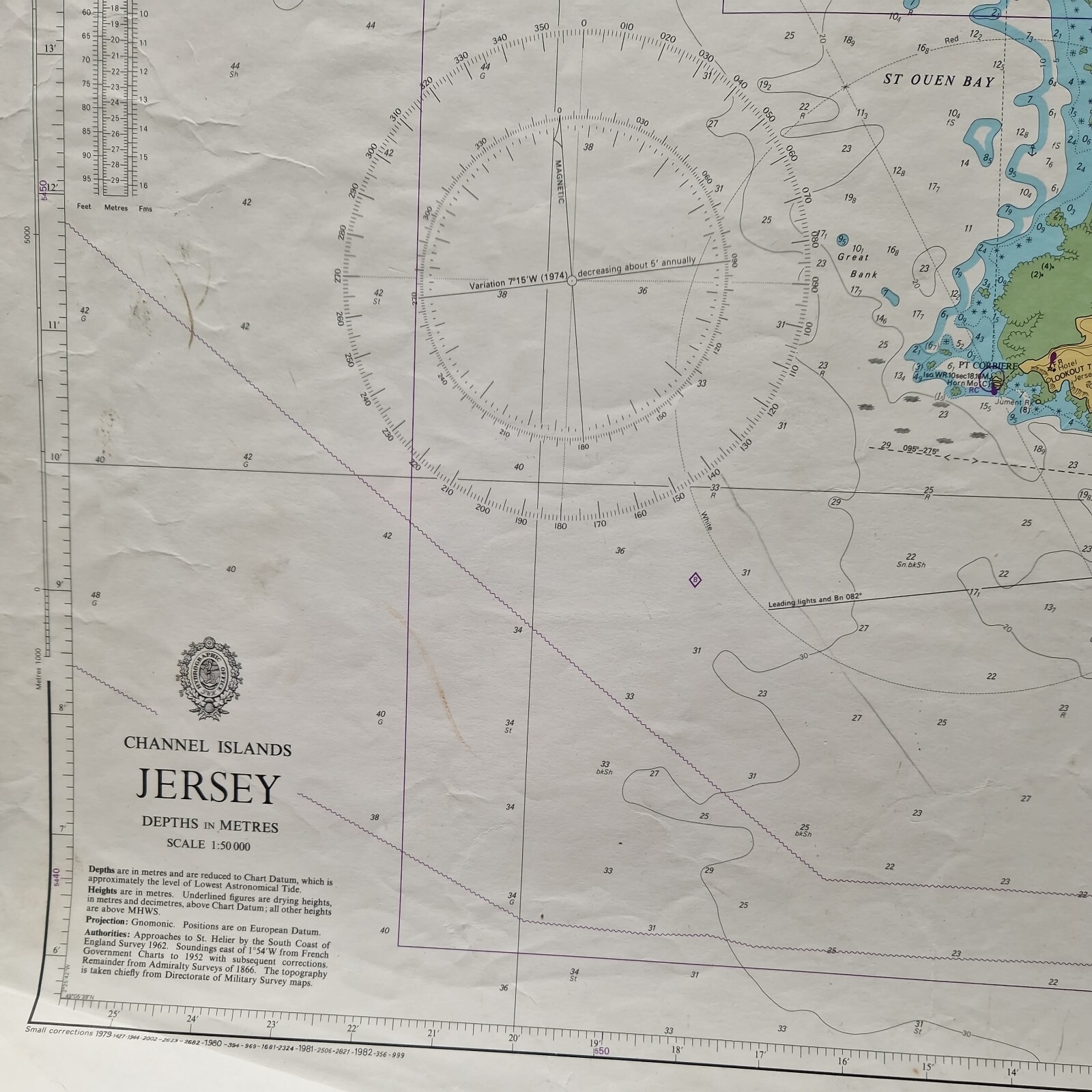 Vintage Maritime Chart sea navigation map Jersey St Helier channel ...