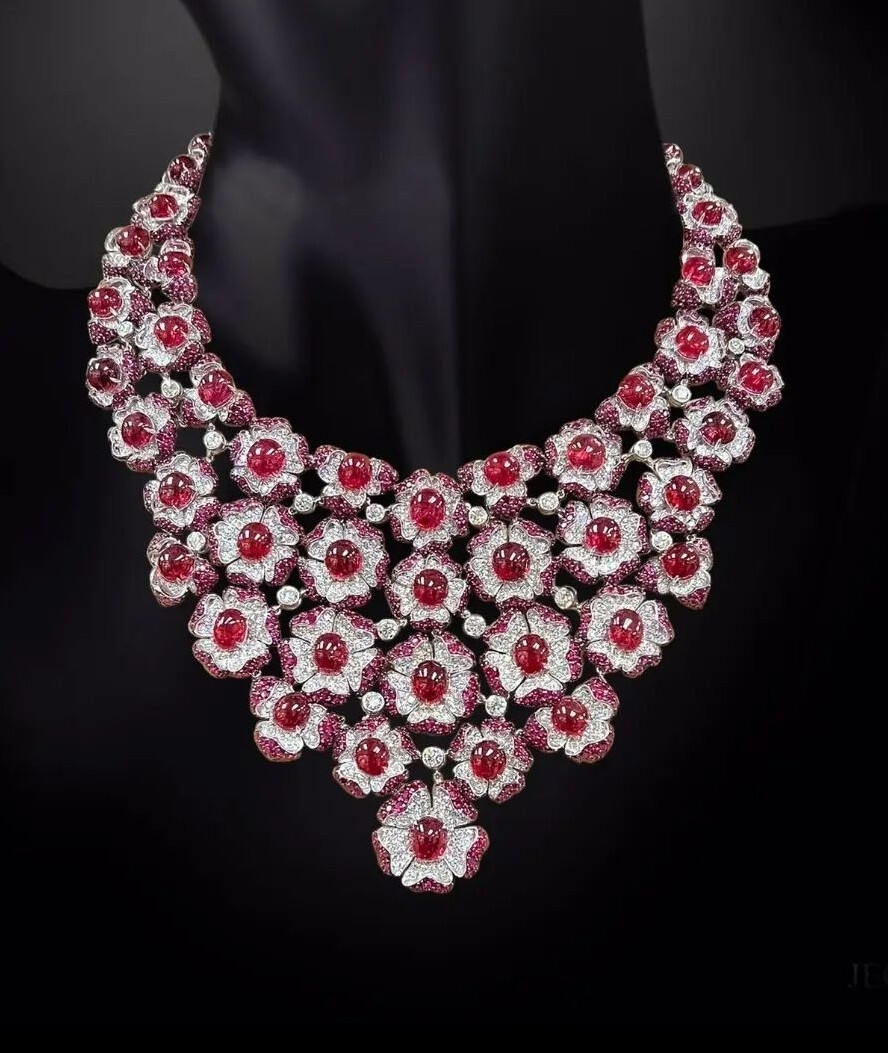 Lab Ruby Statement Necklace For Women 925 SS Wedding Luxury Bridal ...