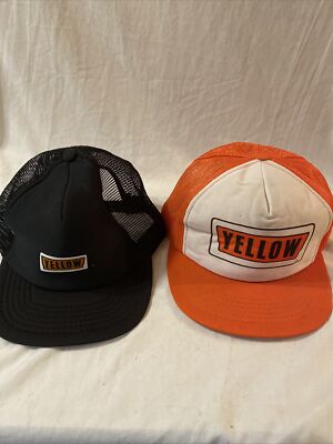 2 Vintage Yellow Freight Hat Men's Adjustable Mesh Trucker Baseball Cap ...