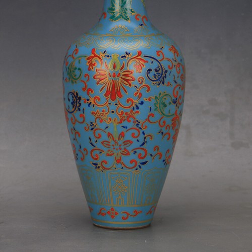 11" Chinese Qing Wire Inlay Colour Enamels Porcelain Sky Blue Glaze ...