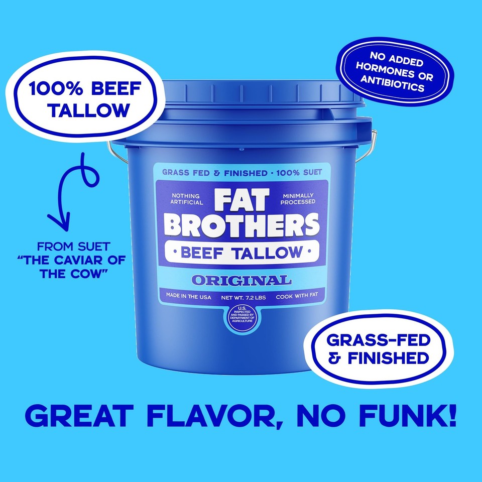 Fat Brothers Grass-Fed Beef Tallow 7.2lb Pail USA Made Cooking ...
