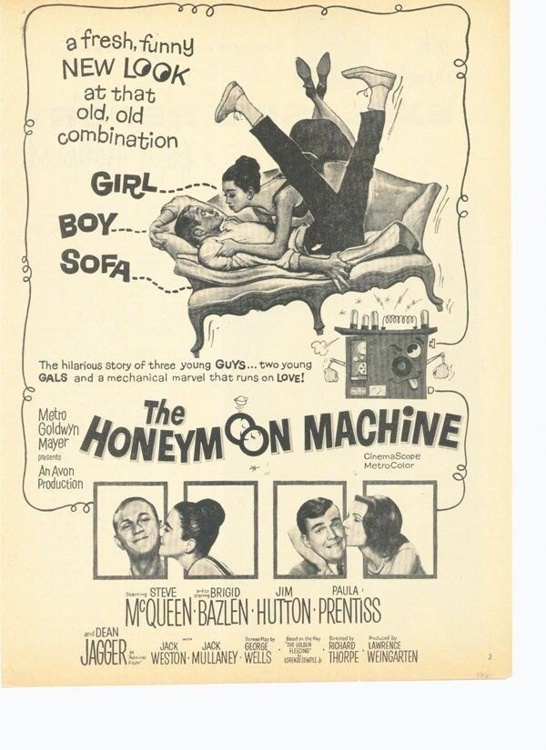 1961 HONEYMOON MACHINE MCQUEEN BAZLEN PRENTISS LOVE ROMANCE MOVIE AD ...