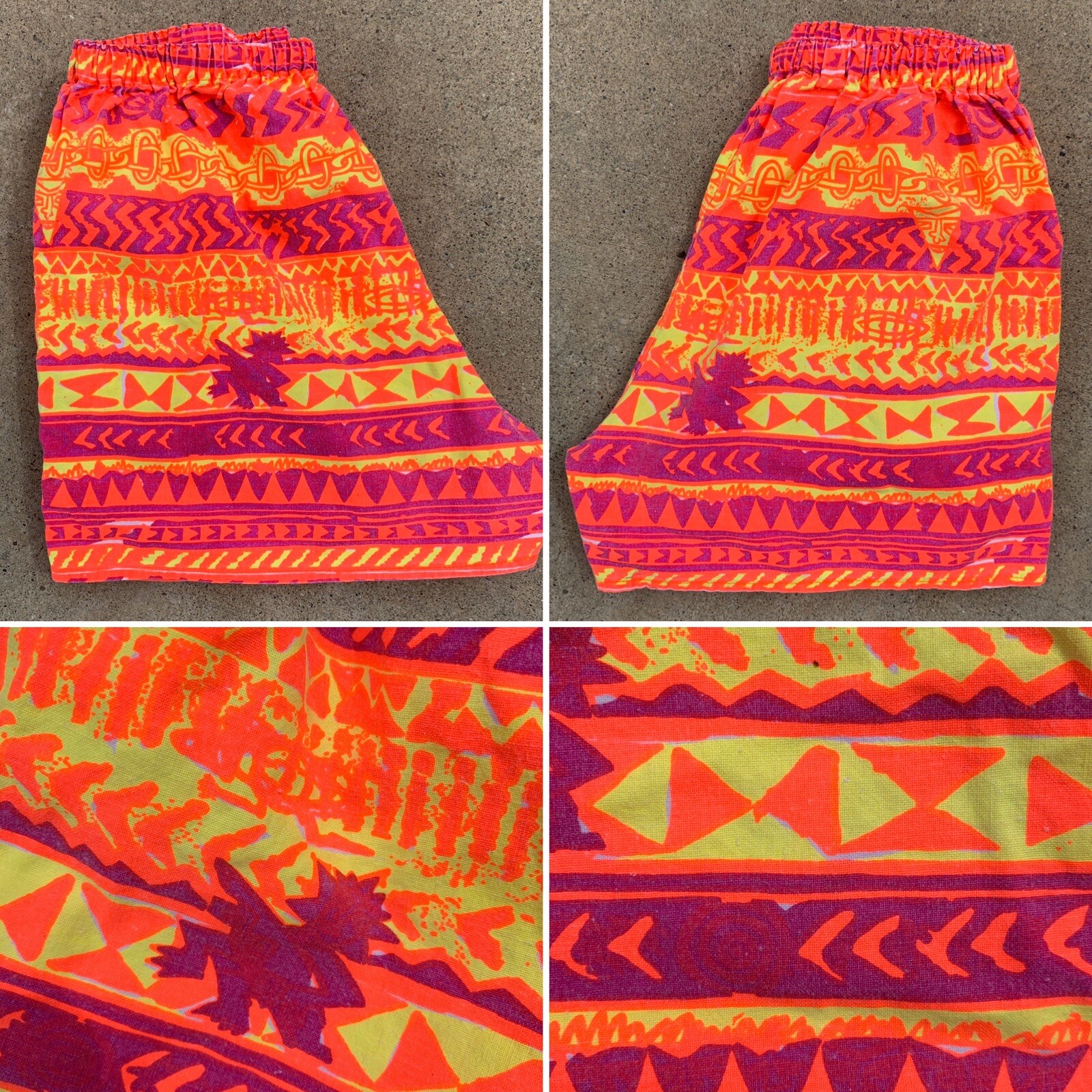 Vintage Shorts 80s 90s 1980s Neon Geometric Surf Surfboard Surfer Chain ...