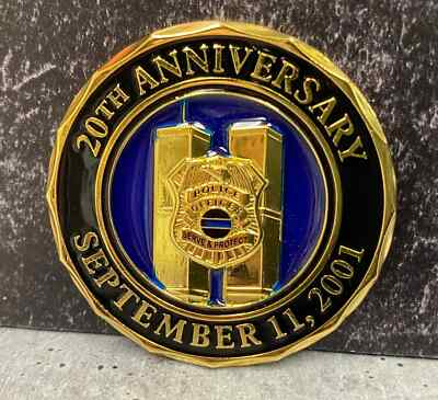 9-11 20th Anniversary NEVER FORGET WTC Thin Blue Line Shield CHALLENGE ...