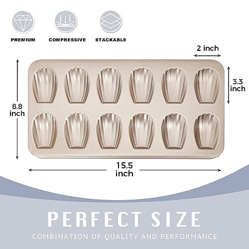 2PCS 12Cavity Warp Resistant Nonstick Madeleine Shell Shape Cookies ...