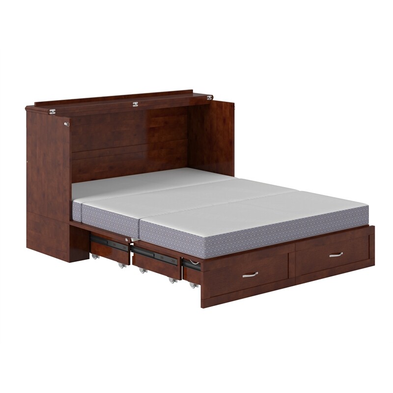AFI Hamilton Queen Solid Wood Murphy Bed Chest with Mattress in Walnut ...
