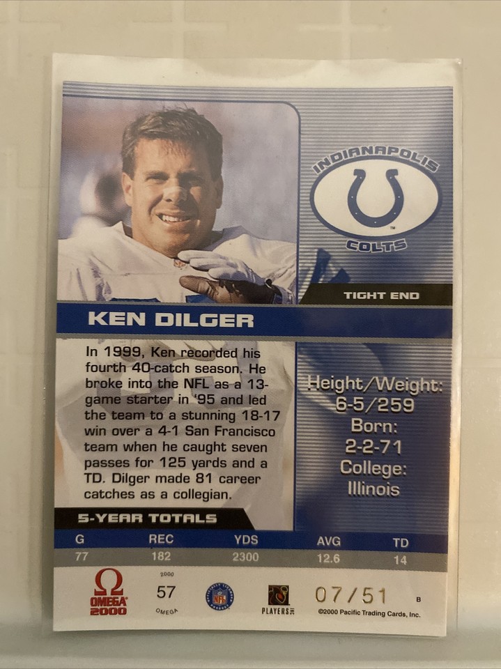 2000 Pacific Omega Platinum Blue #57 Ken Dilger #07/51 | eBay