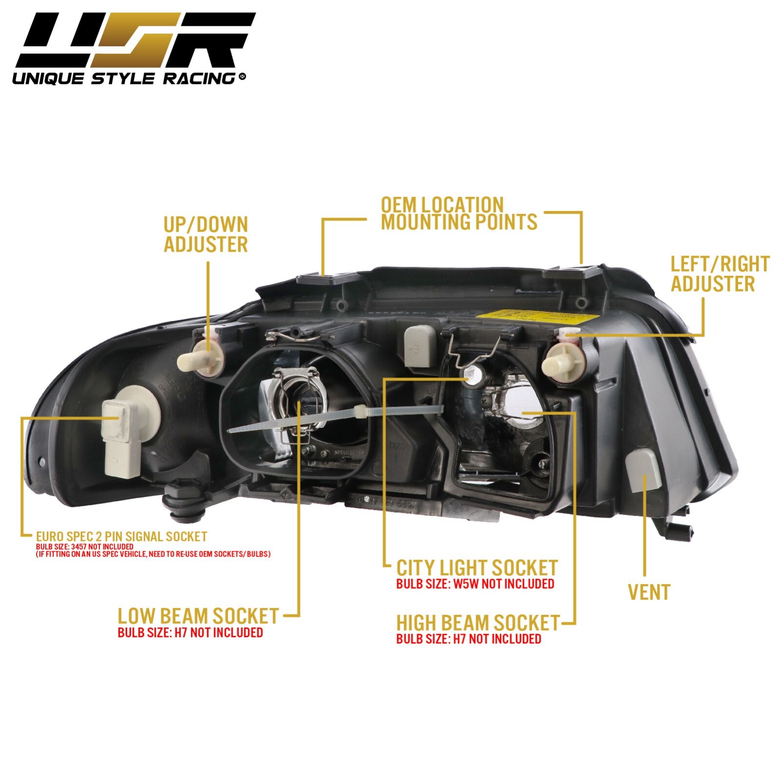 DEPO ECode Chrome Projector Headlight Pair For 99-01 Audi A4 / 00-02 S4 ...