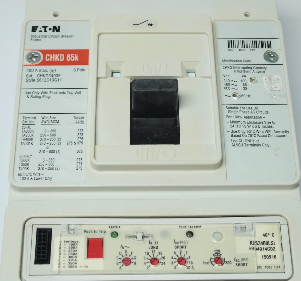 EATON CUTLER HAMMER CHKD3400 Type CHKD CHKD3400F KES3400LSI TRIP Unit ...