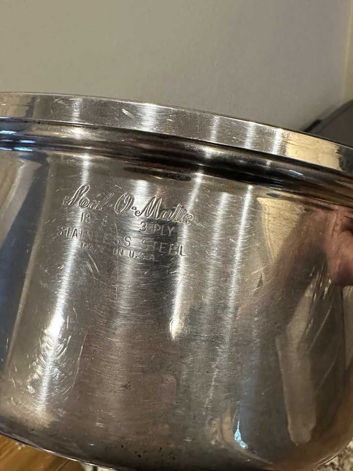 VTG 2 Seal-O-Matic Sauce Pans 8” & 8.5” & 2 Lids Stainless Steel 3 PLY ...