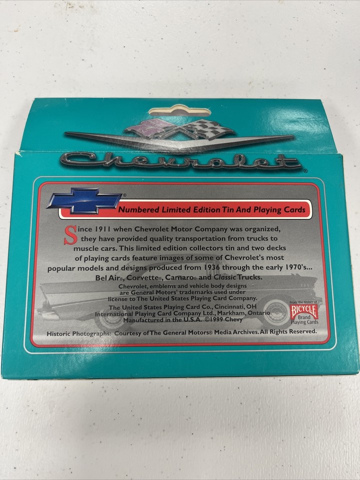Chevrolet Playing Cards in Limited Edition Collectors Tin Cards Never ...