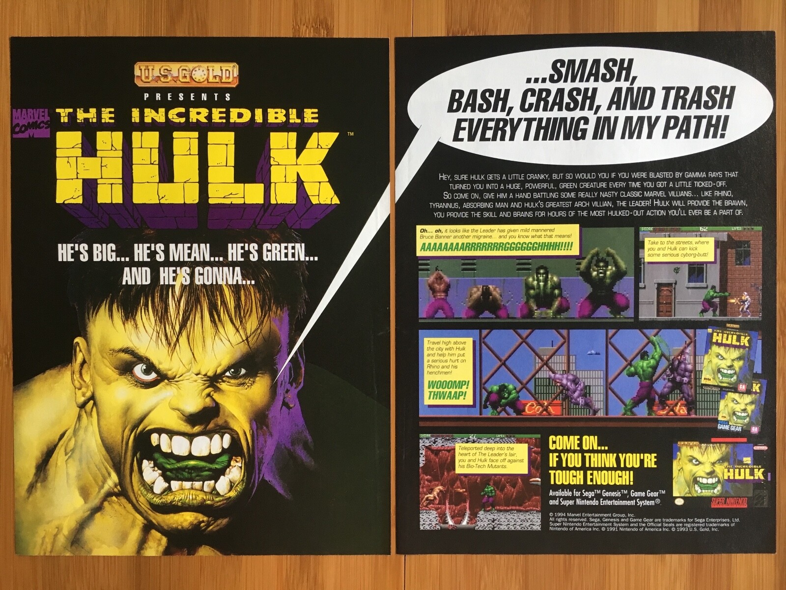 The Incredible Hulk SNES Super Nintendo 1994 Vintage Poster Ad Art ...