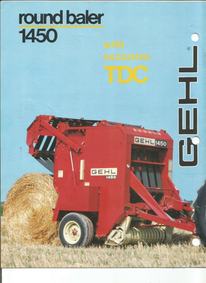 Original Gehl Models 1850 1450 Round Baler Sales Brochure Form # 4136 ...