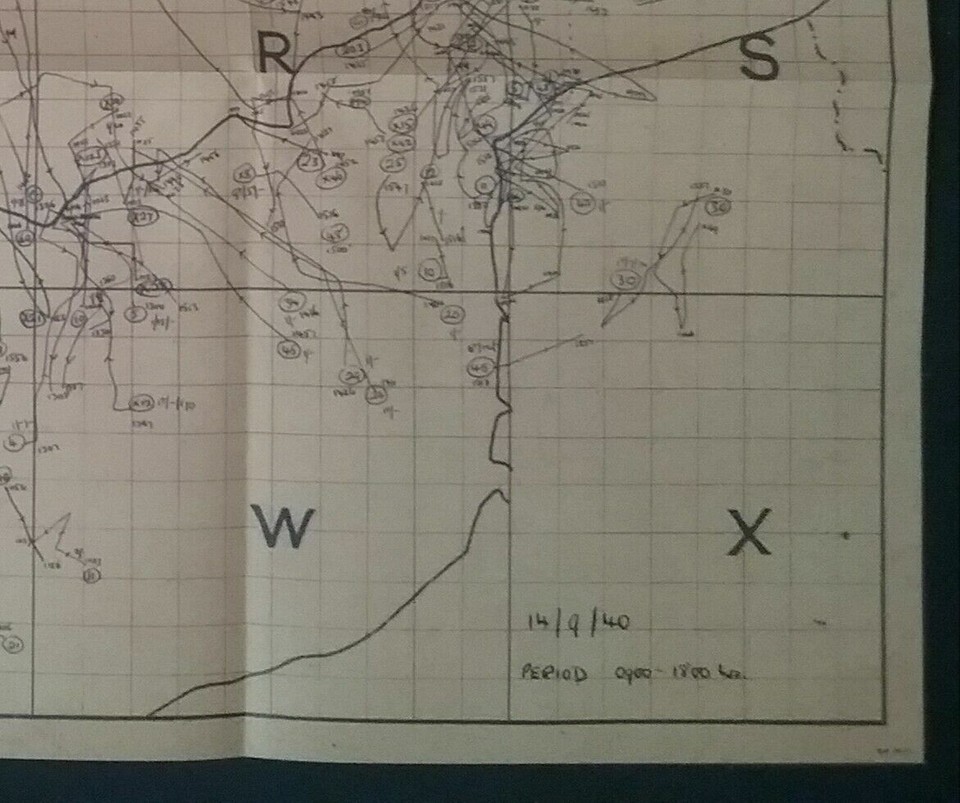 1940 WW2 OPERATION PLOT MAP OF ENEMY RAIDS FROM DAY BEFORE BATTLE OF ...