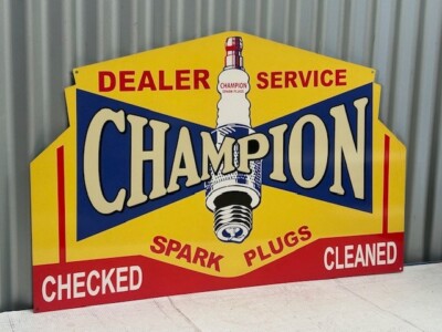 CHAMPION SPARK PLUGS HUGE TIN METAL SIGN PERFECT BAR MAN CAVE HOT ROD ...