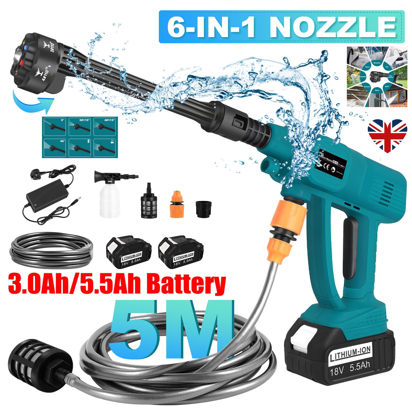 Cordless Car Pressure Washer Water High Power Jet Wash Cleaner Portable ...