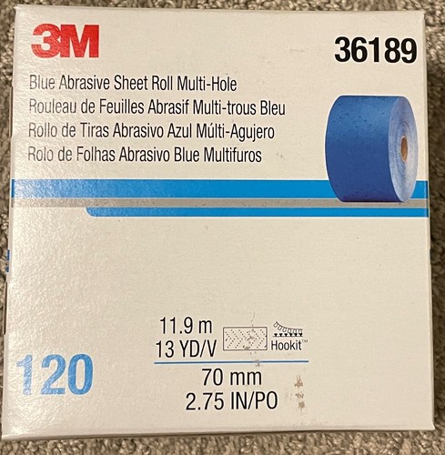 Box 3M Blue Abrasive Sheet Roll Multi Hole 2.75 in x 13 yd Hookit 120 ...