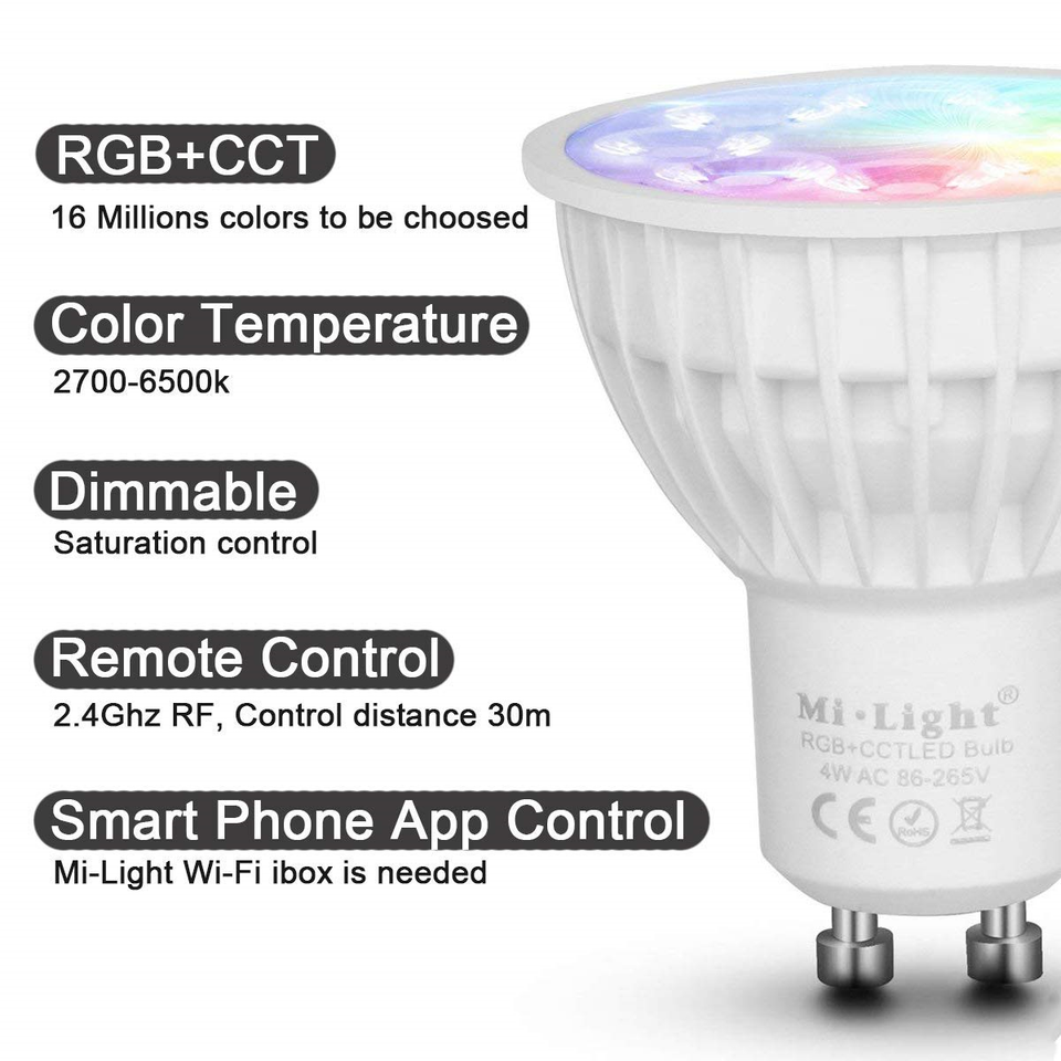 Mi Light / MIBOXER 4W GU10 mr16 RGB+CCT LED Bulb sport RGBW Dimmable 2 ...
