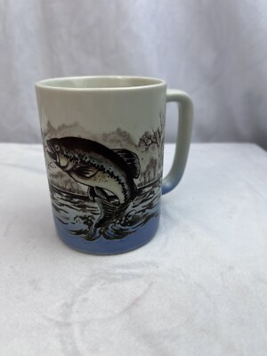 Vintage Otagiri Japan Embossed Trout Fish Trees Coffee Mug Tea Cup 8oz ...