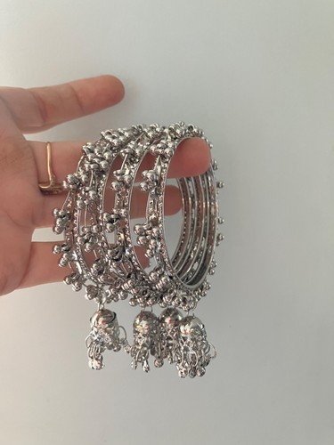 silver oxidised Bangles Indian Pakistani Bangle Set Kada Jhumka jhumki ...
