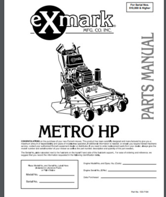 Exmark Metro HP Mower Parts Parts 16 PAGES #'s 510,000 & higher 2004 | eBay