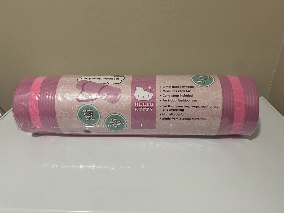 Hello Kitty Sanrio Exercise Yoga Pink Mat 24"W×68"L -10mm W/bright Pink ...