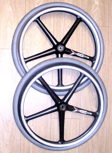 pair 24" X-Core Quickie Wheelchair Tires Rear Wheels Rims FLAT-FREE 1/2 ...